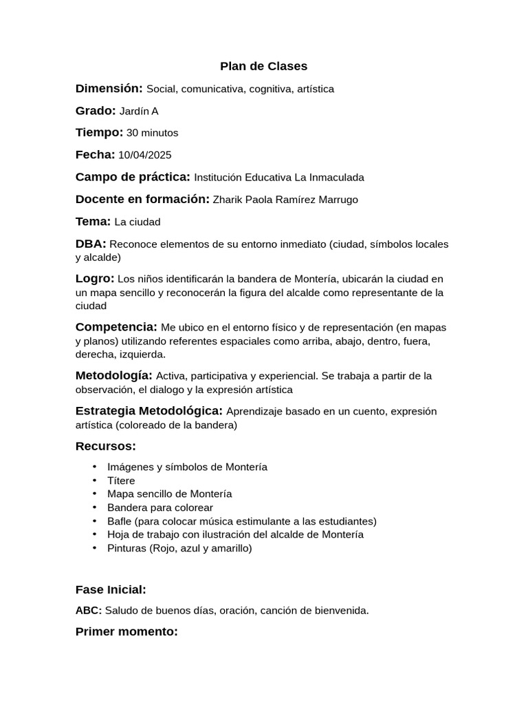Plan de Clases La Ciudad | PDF | Aprendizaje