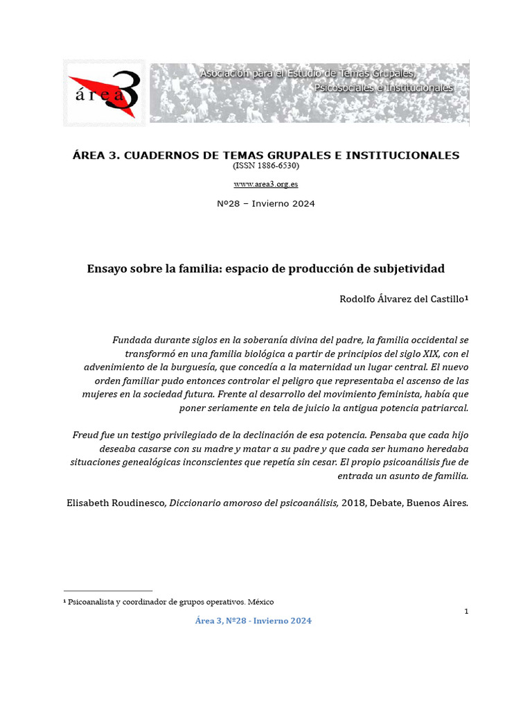 A3 28 RAlvarez Ensayo Sobre Familia | PDF | Psicoanálisis | Sigmund Freud