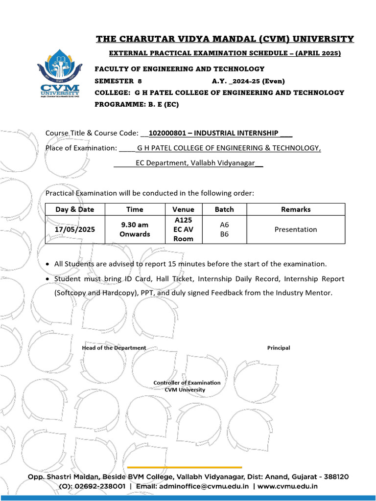 Industrial Internship - End Sem Exam Notice | PDF