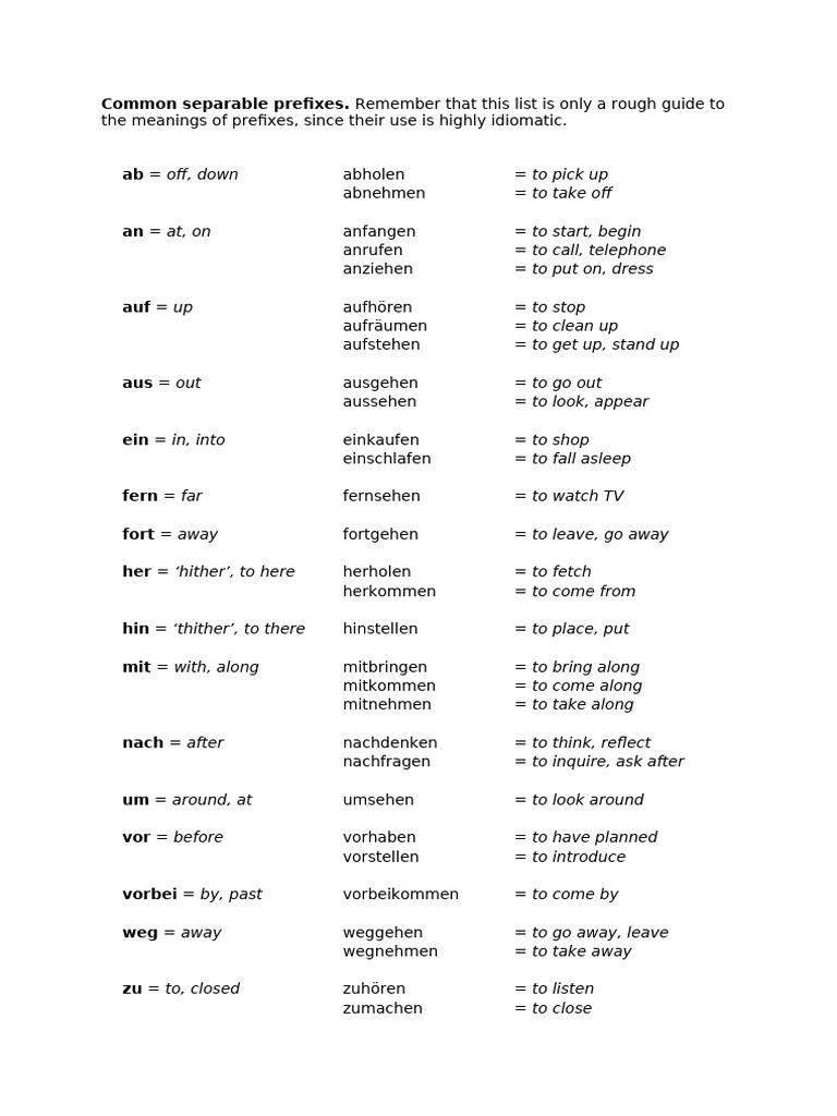 Common German Separable Prefixes | PDF | Syntax | Language Families