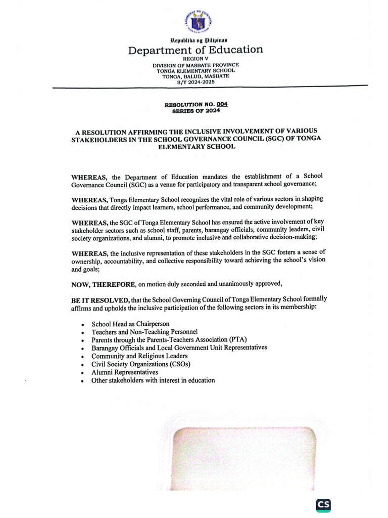 FI 8 - SGC Resolution On Involving Various Sectors | PDF