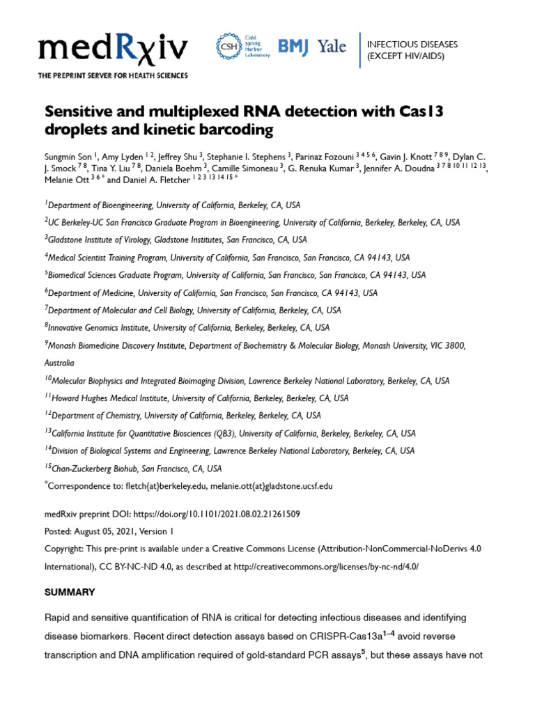 Sensitive and Multiplexed RNA Detection With Cas13 Droplets and Kinetic Barcoding - Medrxiv ...