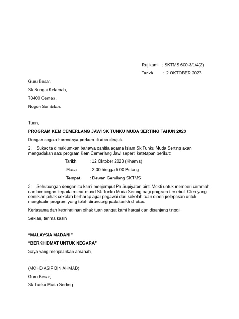Surat Jemputan Kem Jawi | PDF