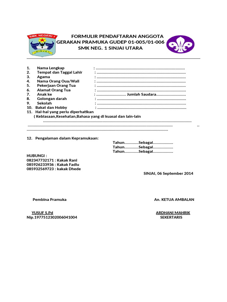 FORMULIR PENDAFTARAN ANGGOTA | PDF