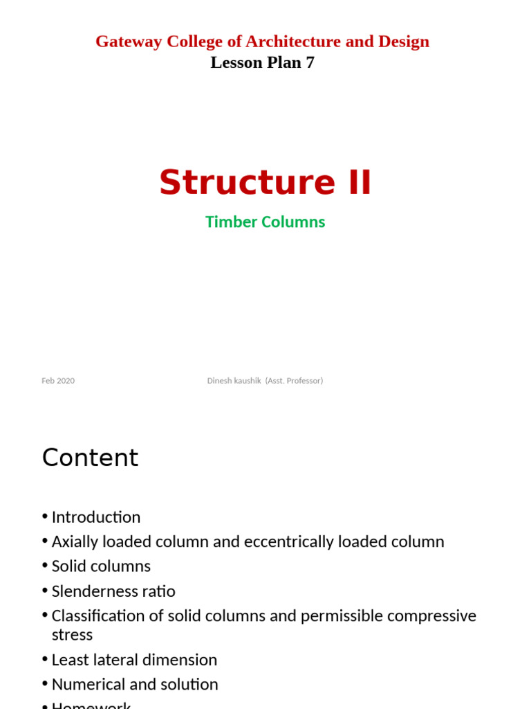 Lecture 7 Design of Timber Column 1 | PDF | Column | Stress (Mechanics)