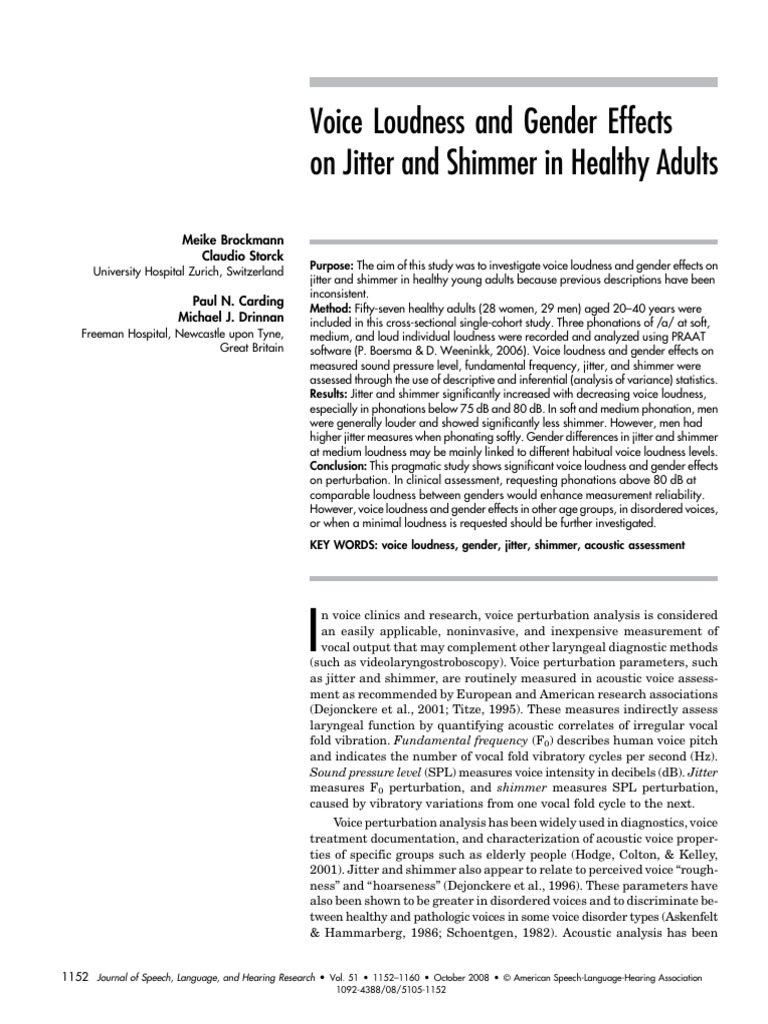 Voice Loudness & Gender - Jitter & Shimmer | PDF | Human Voice | Human ...