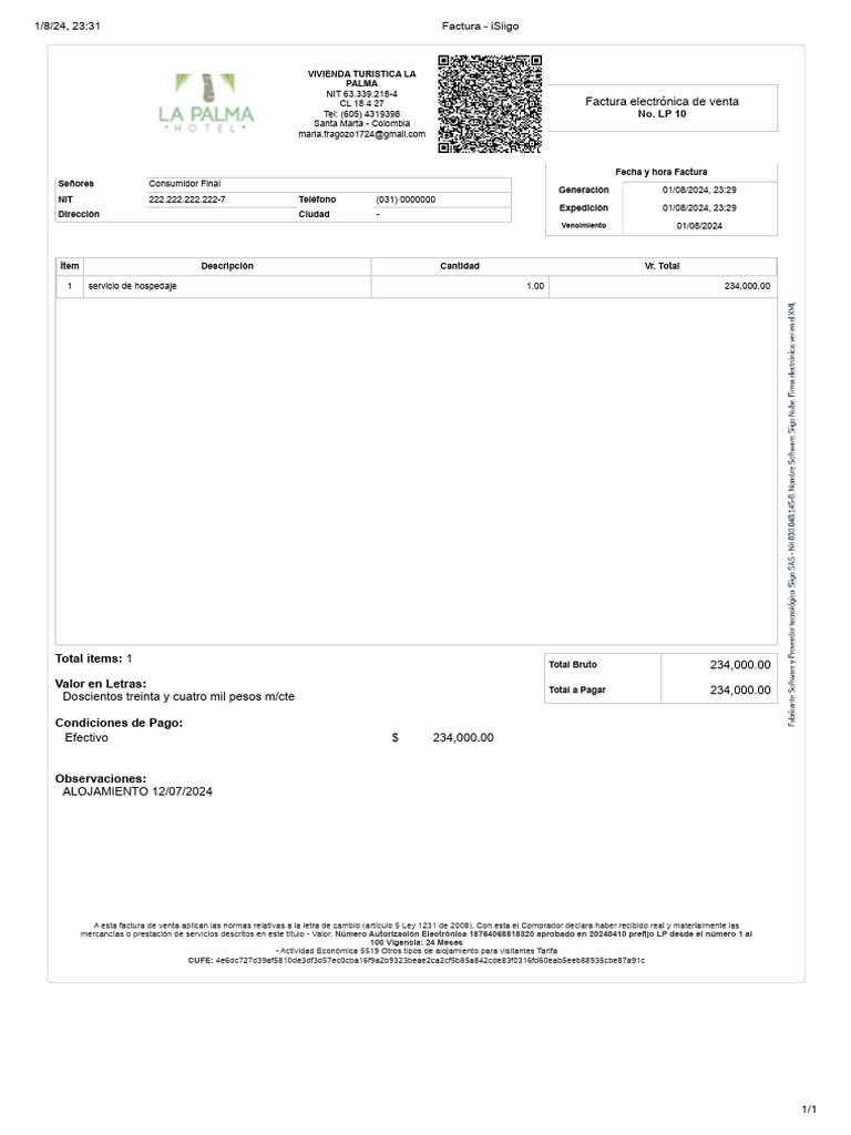 Factura Electrónica de Venta: NIT 63.339.218-4 CL 18 4 27 Tel: (605 ...