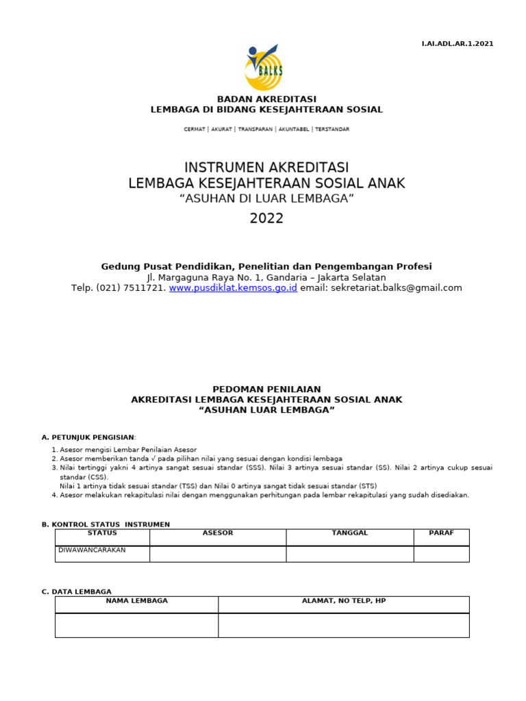 Pedoman Akreditasi Lembaga Kesejahteraan Anak | PDF