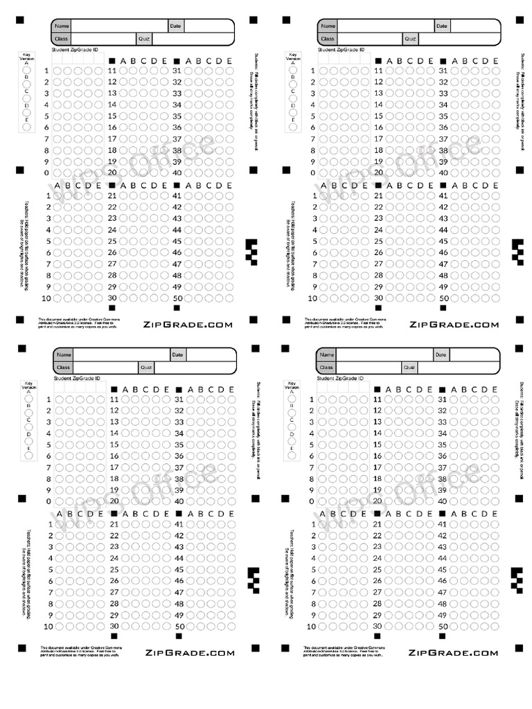 Zip Grade Answer Sheets | PDF