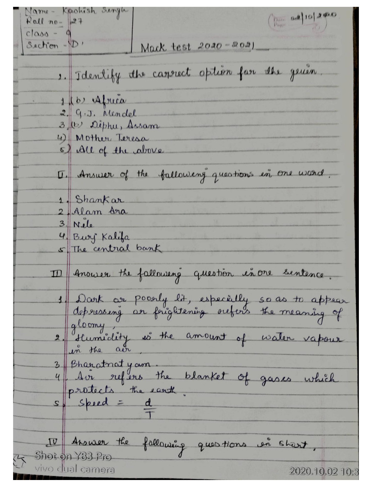 Mock Test Answersheet | PDF