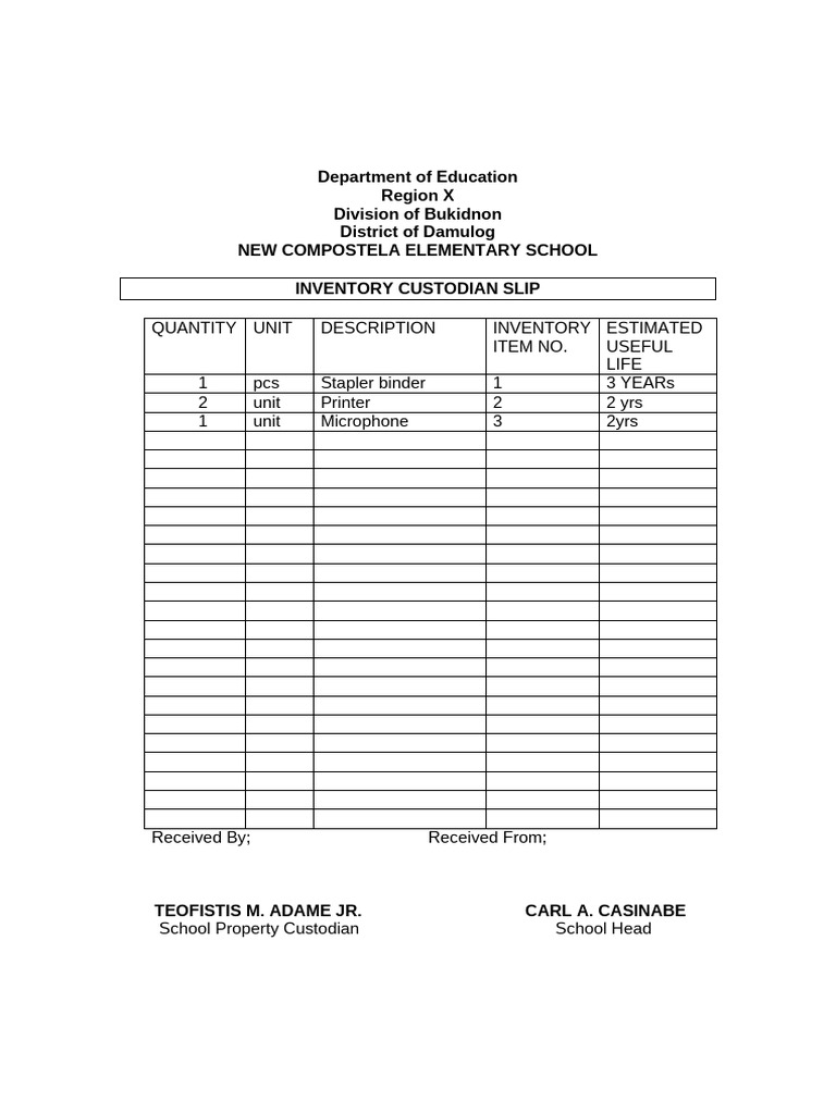 Inventory Custodian Slip | PDF