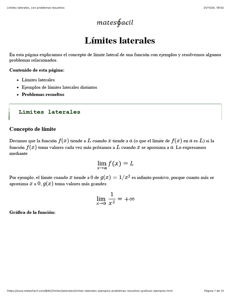 Límites Laterales, Con Problemas Resueltos | PDF | Límite (Matemáticas ...