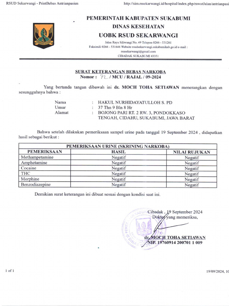 surat keterangan bebas narkoba | PDF