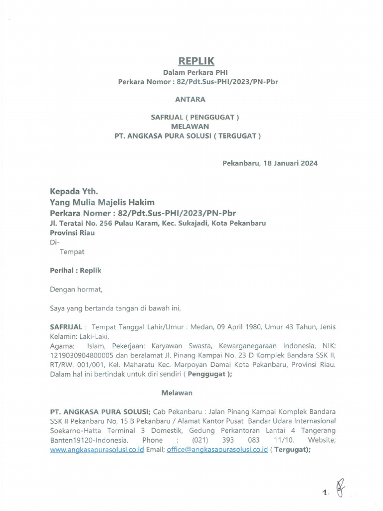 Replik Penggugat | PDF