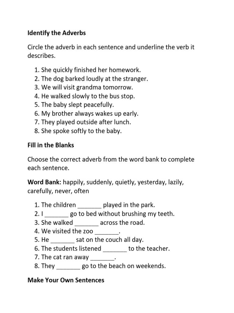Adverbs Worksheet | PDF