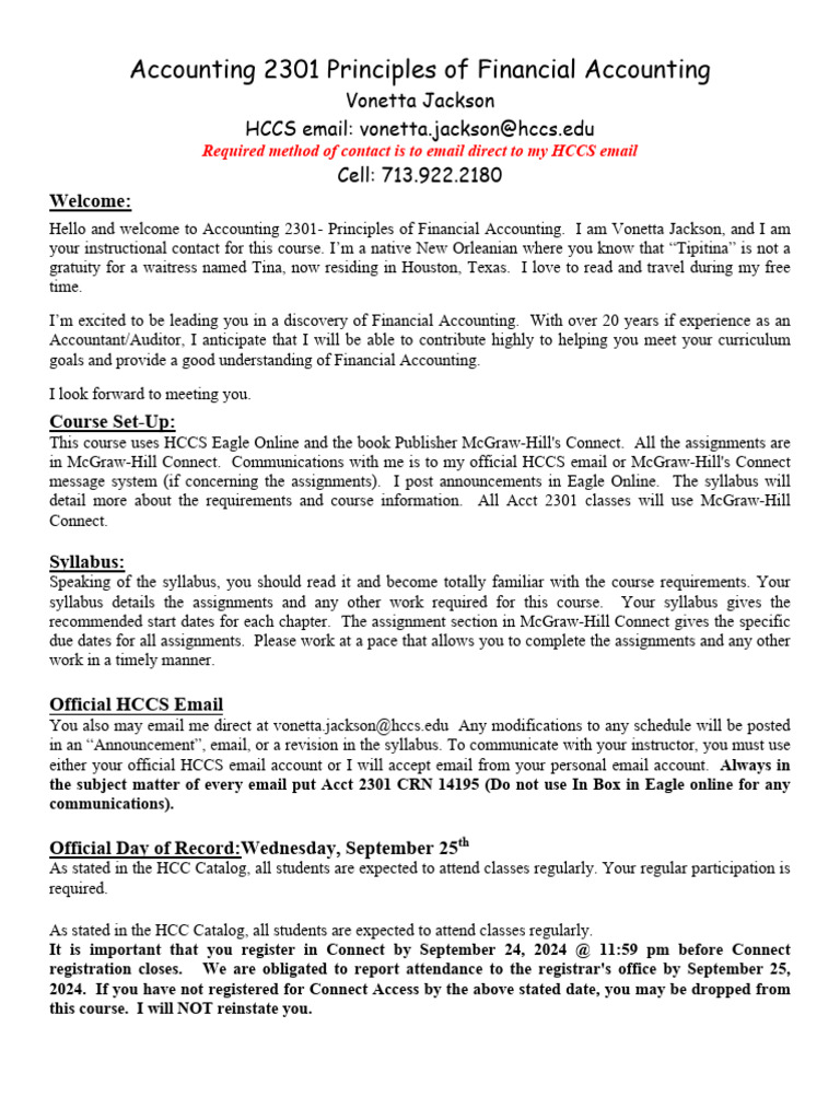 Eagle On Line Welcome-HCC Acct 2301 Fall 2024 CRN 14195 | PDF ...