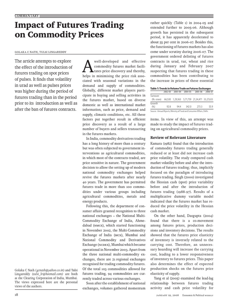 Impact of Futures Trading On Commodity Prices | PDF | Futures Contract ...