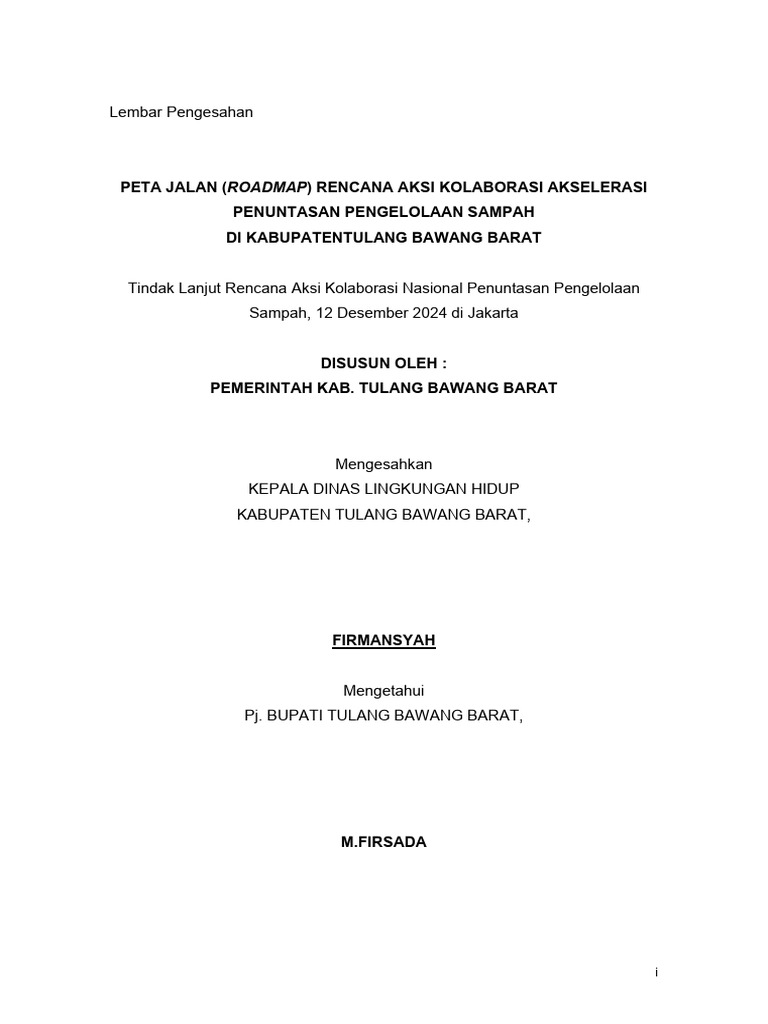 Peta Jalan Pengelolaan Sampah Tubaba | PDF