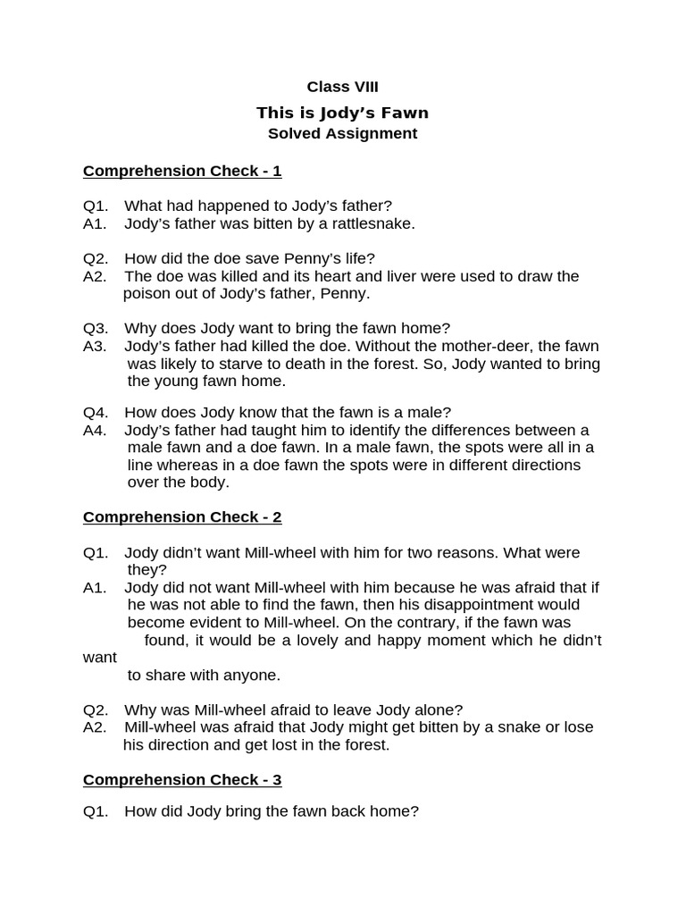 This Is Jodys Fawn - Textual Questions and Answers | PDF