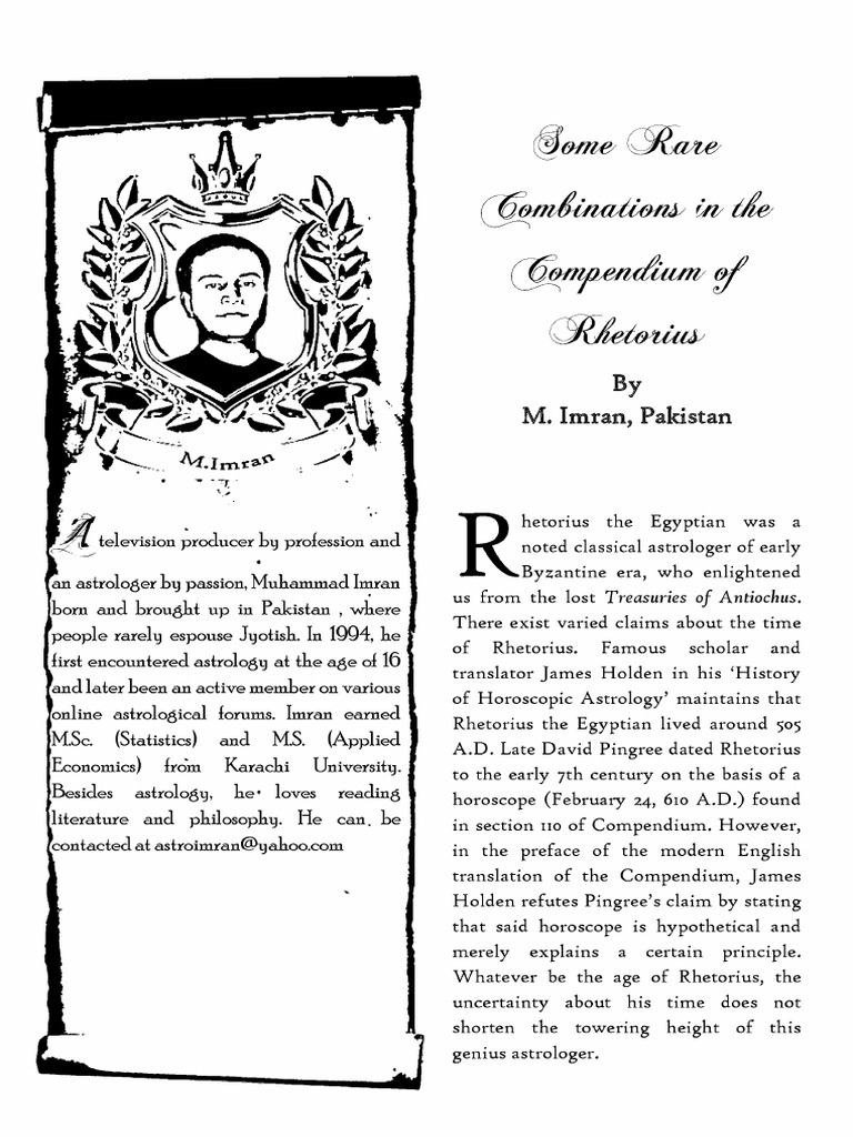 Some Rare Combinations in The Compendium of Rhetorius | PDF | Planets ...