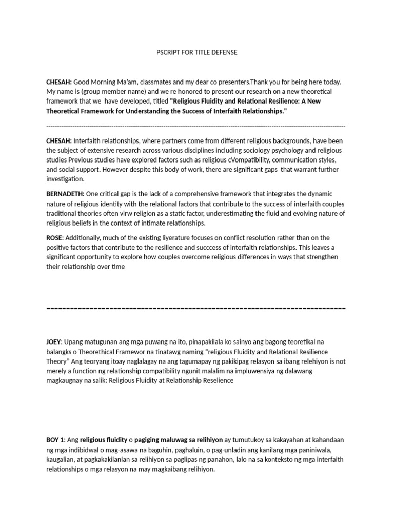 Script For Title Defense | PDF | Psychology | Behavioural Sciences