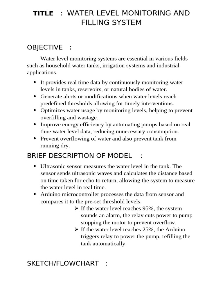 Group 1 - Water Level Monitoring and Filling System | PDF | Water