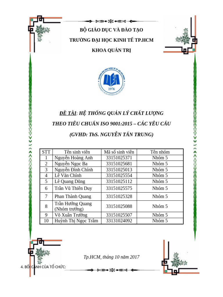 Nhóm 5 - VB2 K18B - Iso 9000 - 2015 | PDF