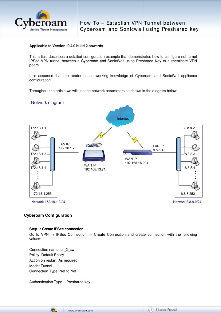 24 How To - Establish VPN Tunnel Between Cyberoam and Sonicwall Using ...