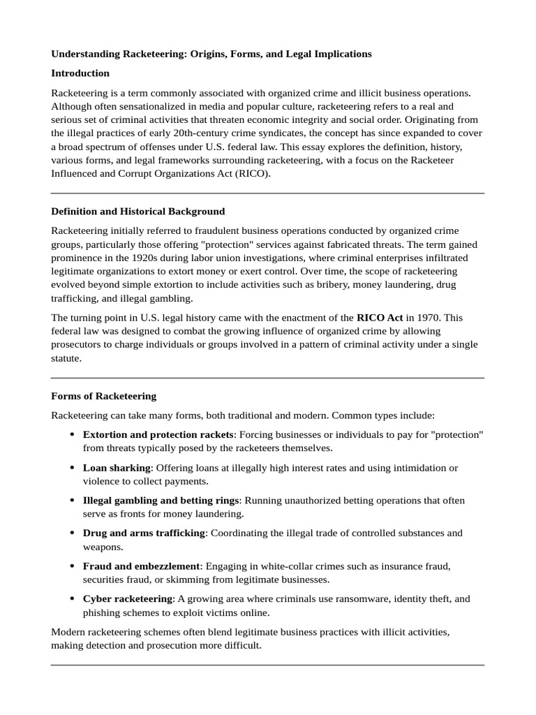 Understanding Racketeering | PDF | Organized Crime | Racketeer ...
