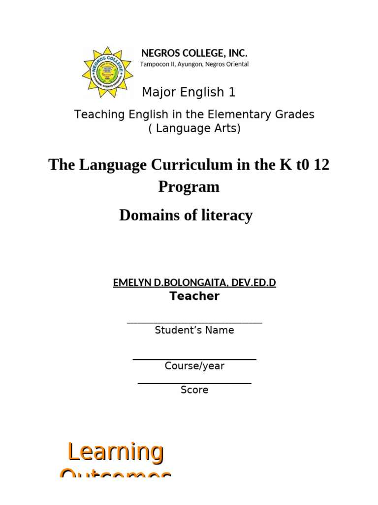 K to 12 Language Arts Curriculum Guide | PDF | Phonics | Reading ...