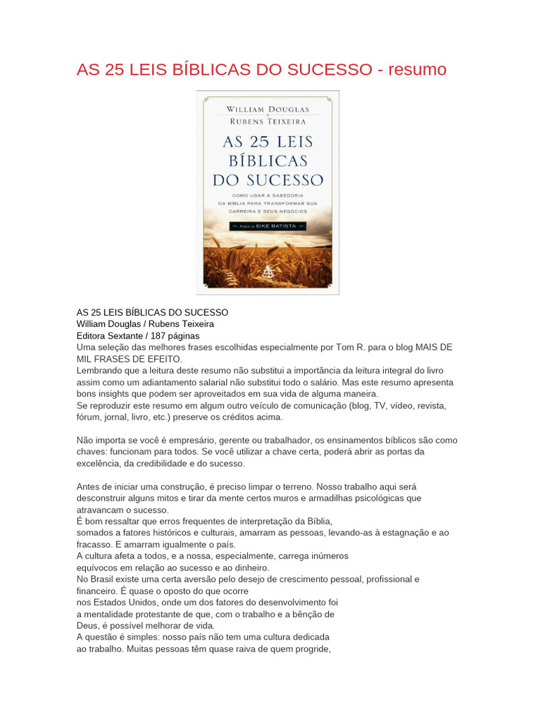 As 25 Leis Bíblicas Do Sucesso | PDF | Dinheiro | Bíblia
