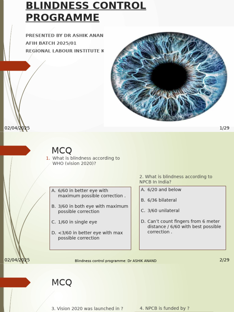 Blindness Control Programme Afih 2025 | PDF | Visual Impairment ...
