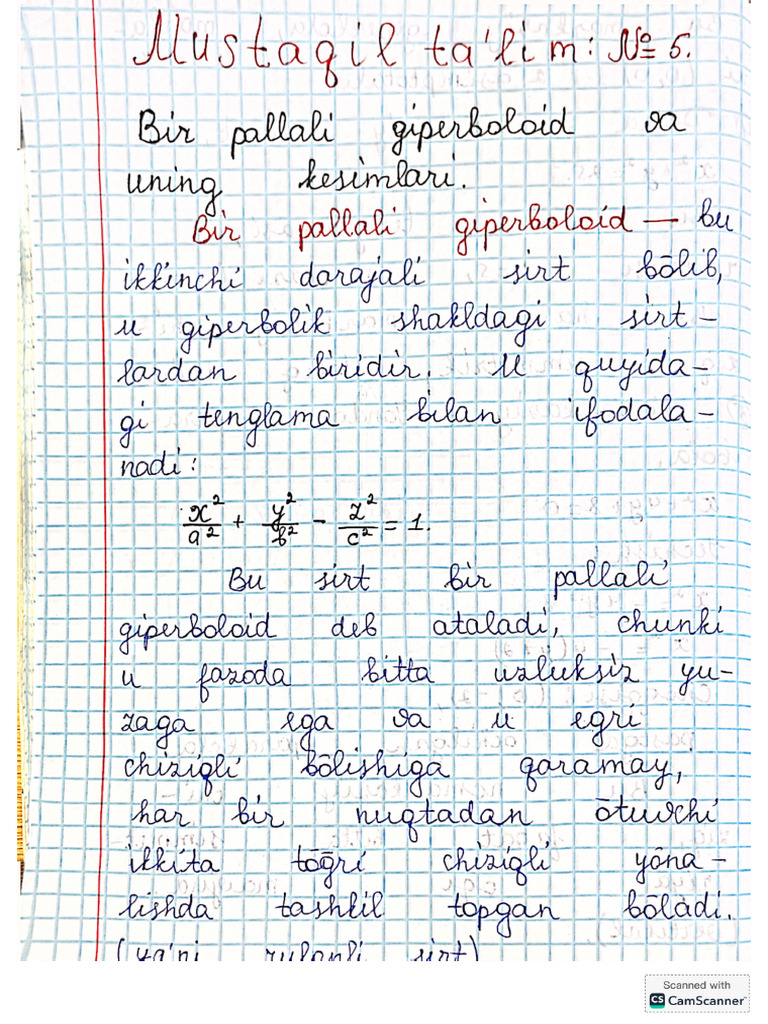 1 Pallali Giperboloid Va Uning Kesimlari. | PDF