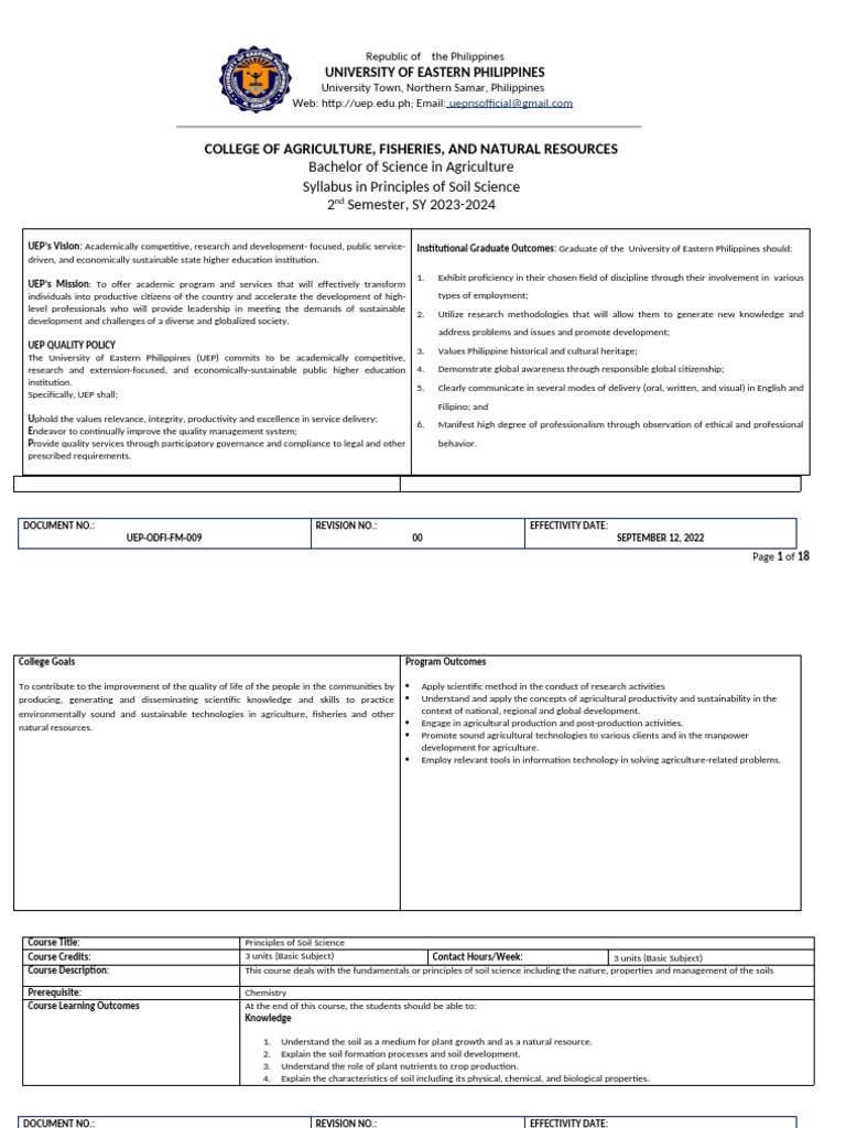 Principles of Soil Science Syllabus | PDF | Soil | Rock (Geology)