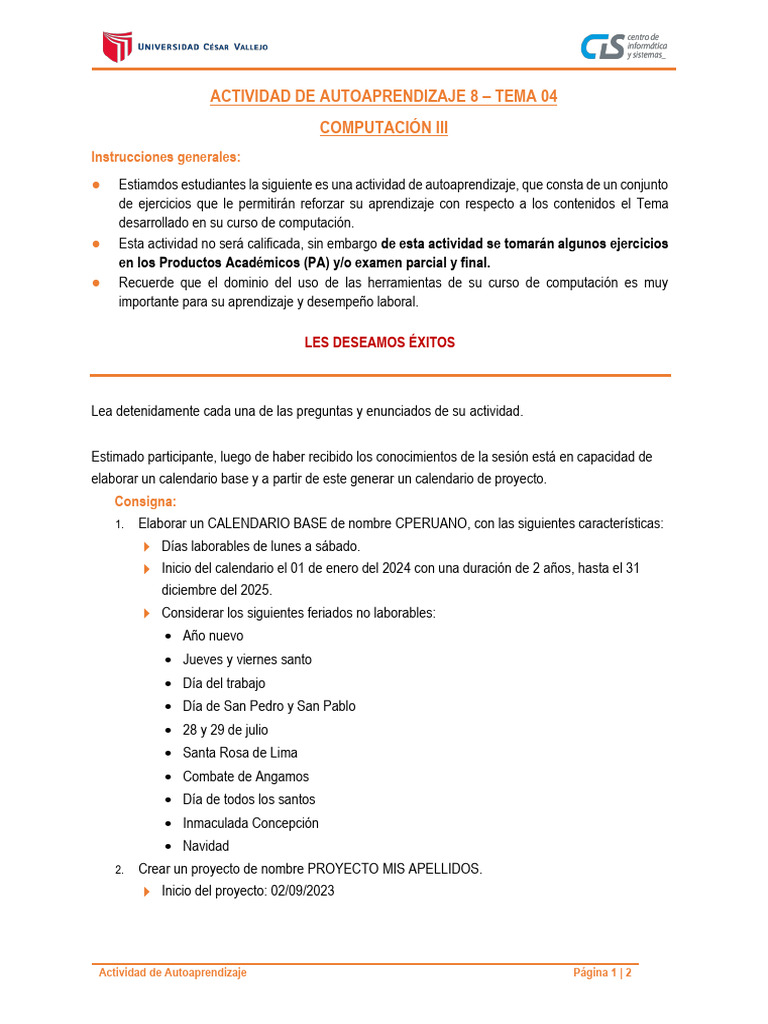 c3 - Ing - Actividad de Autoaprendizaje 8 | PDF