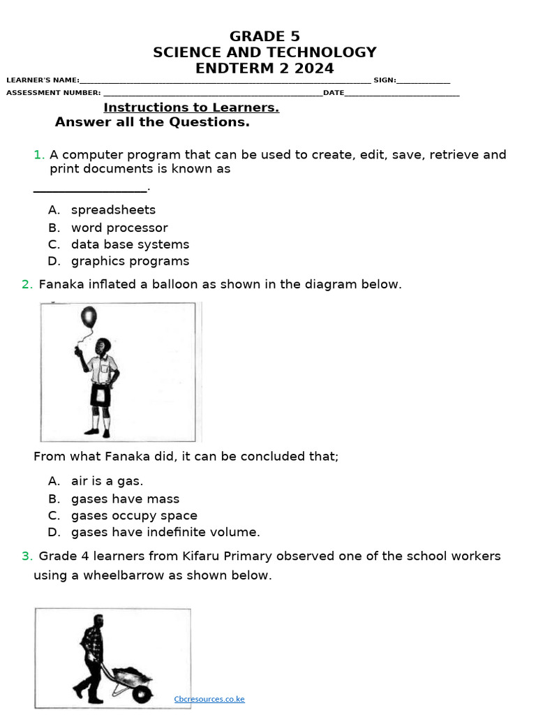 Grade 5 Science & Technology Assessment | PDF | Gastrointestinal Tract ...