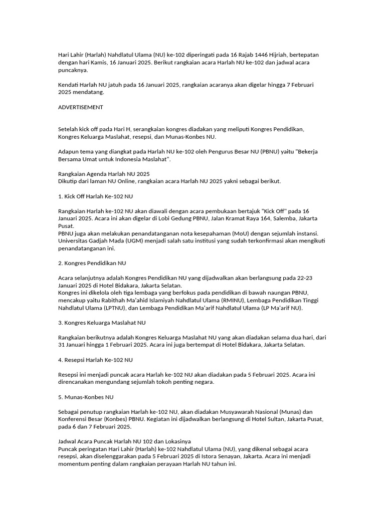 Perayaan Harlah Nu 2025 | PDF