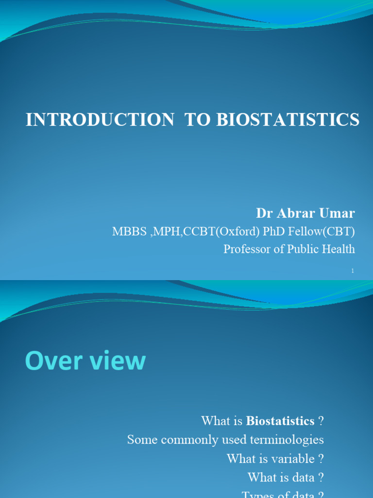 Introduction To Biostatistics: DR Abrar Umar | PDF | Statistics | Level ...