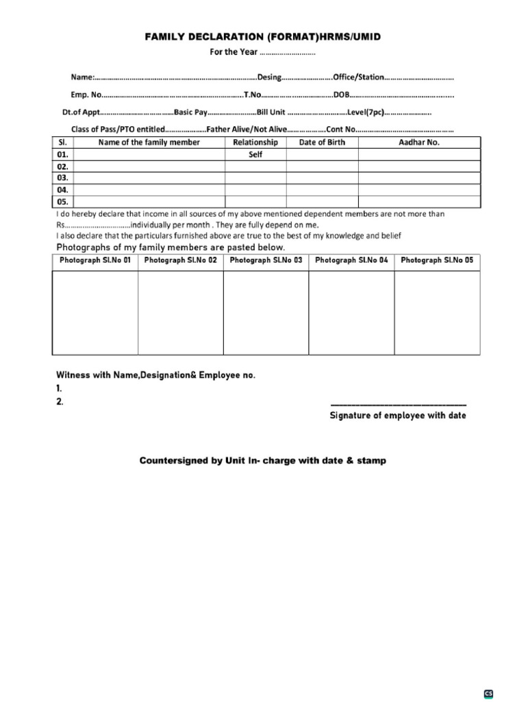 Family Declaration Format | PDF