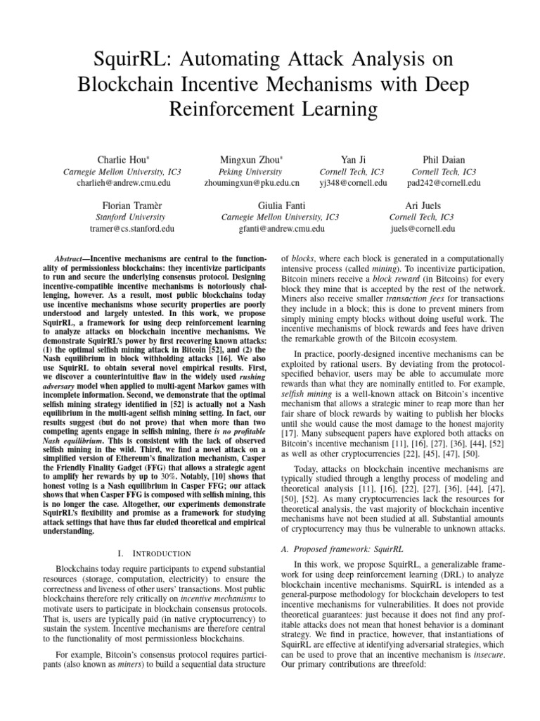 SquirRL - Automating Attack Analysis On Blockchain Incentive Mechanisms With Deep Reinforcement ...