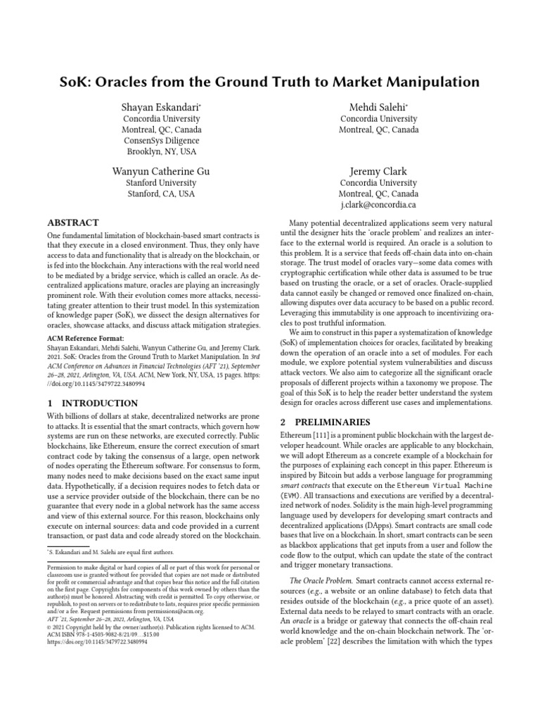 SoK - Oracles From The Ground Truth To Market Manipulation | PDF | Transport Layer Security ...