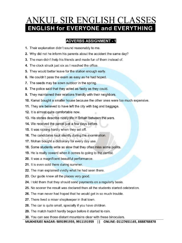 Adverbs-Assignment | PDF