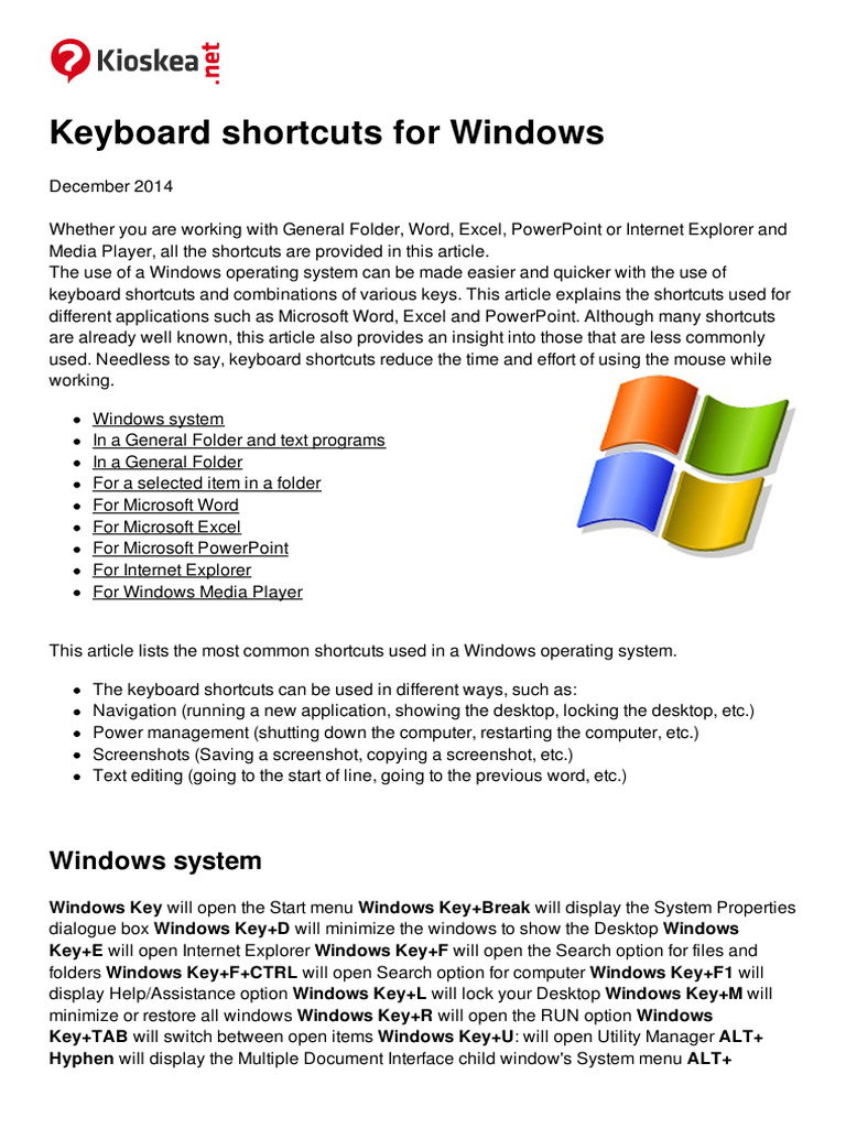 keyboard-shortcuts-for-windows | PDF | Microsoft Windows | Window (Computing)
