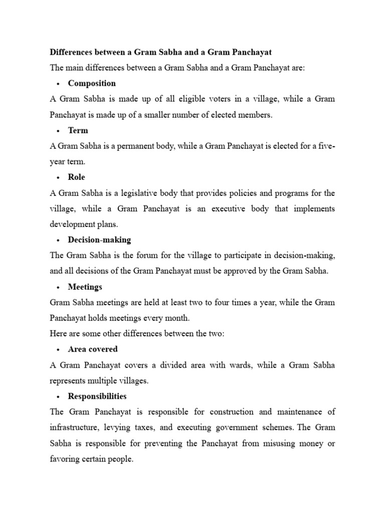 The Main Differences Between A Gram Sabha and A Gram Panchayat | PDF