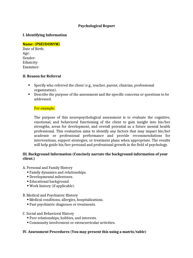 Psychological-Report.FORMAT (1) | PDF | Psychology | Psychiatry