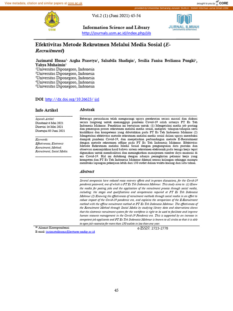 Efektivitas Metode Rekrutmen Melalui Med | PDF