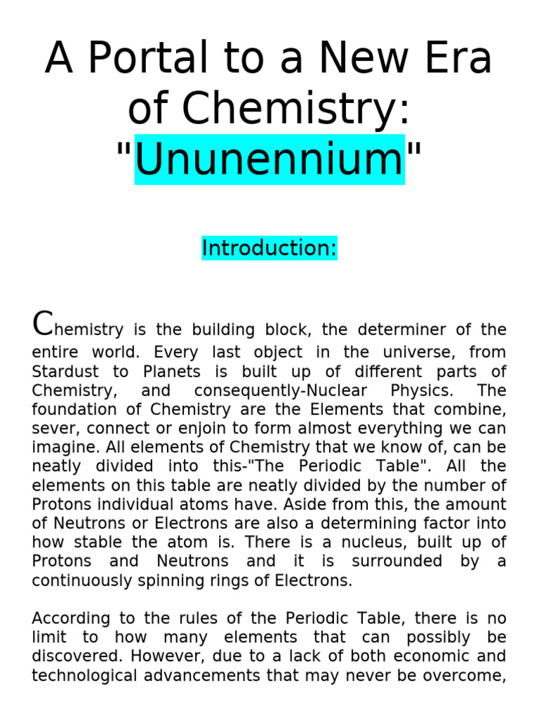 Ununennium: The Quest for Element 119 | PDF | Chemical Elements ...