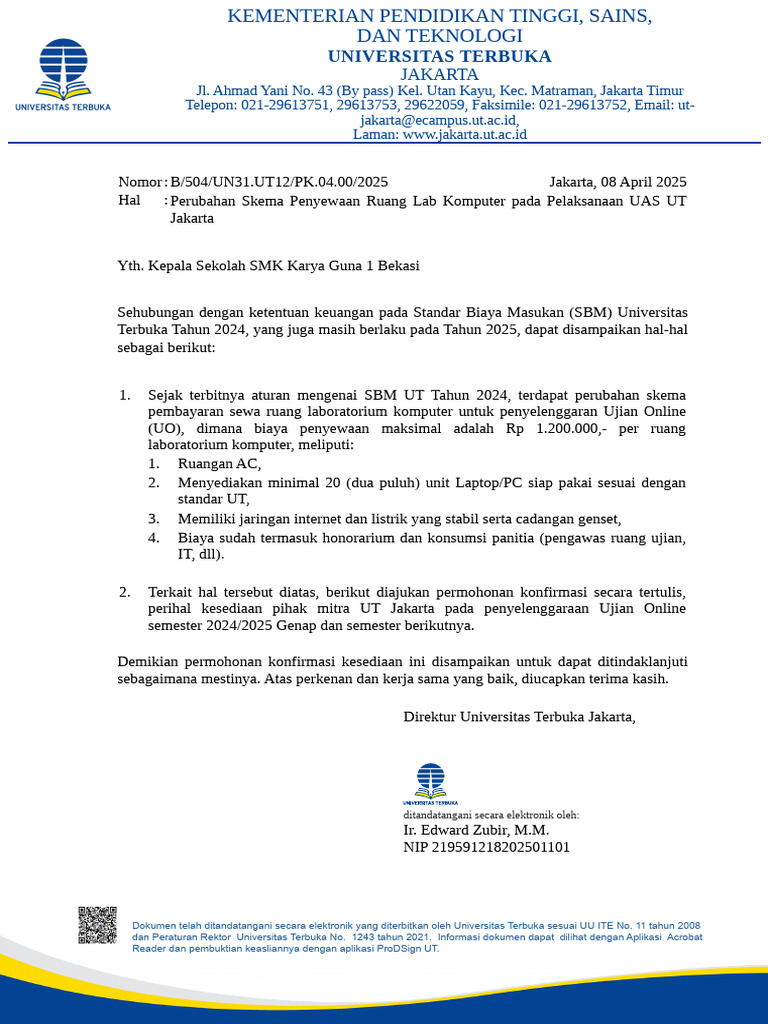 Perubahan Skema Penyewaan Ruang Lab Komputer Pada Pelaksanaan UAS UT ...