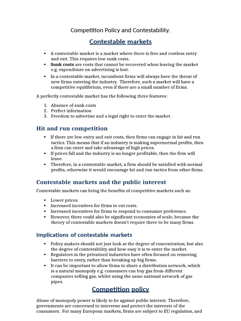 Understanding Contestable Markets and Competition Policy | PDF ...