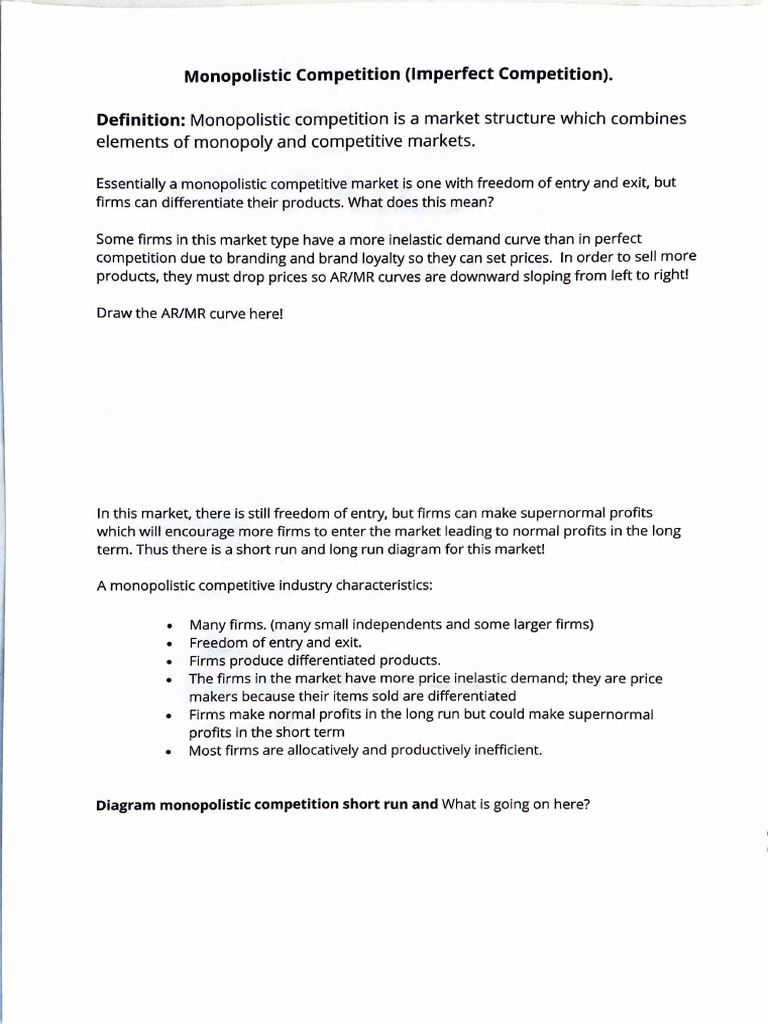 Monopolistic Competition Sheet | PDF